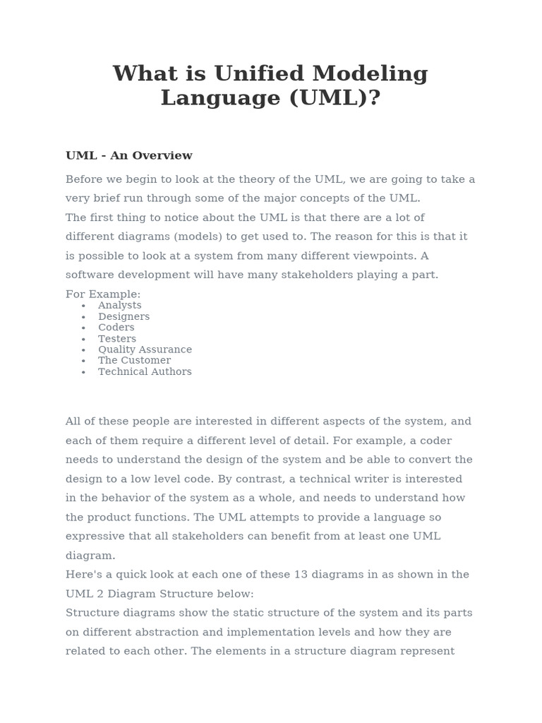 Overview of Unified Modeling Language (UML) | PDF