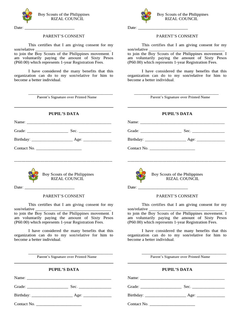 BSP Parents Consent For Membership | PDF | Economy Of The Philippines | Economy Of Asia
