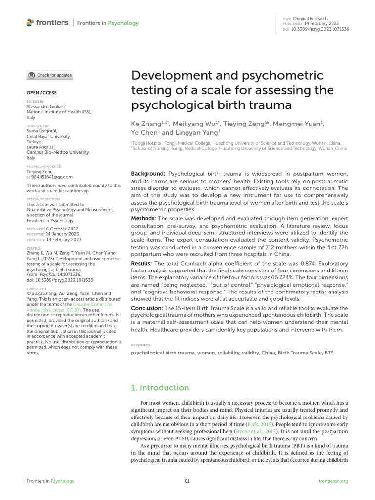 Development and Psychometric Testing of A Scale For Assessing The ...