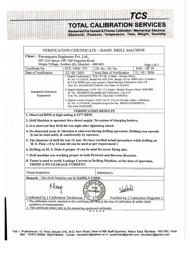 Calibration Certificate | PDF