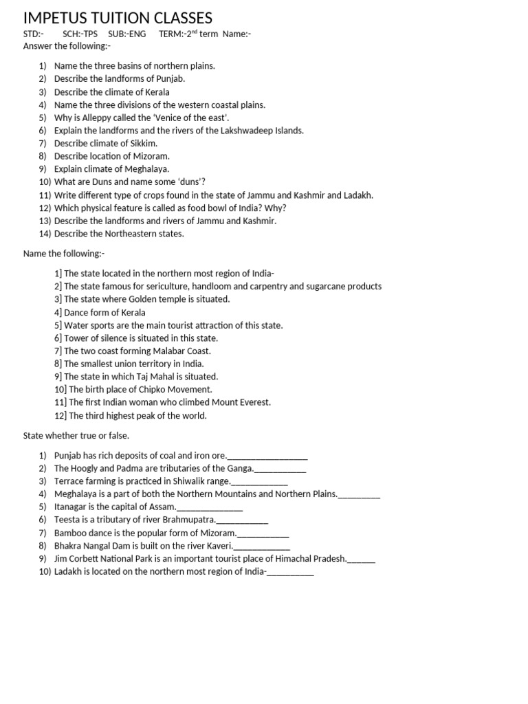 4th Tps SST 1st Quest Sheet | PDF
