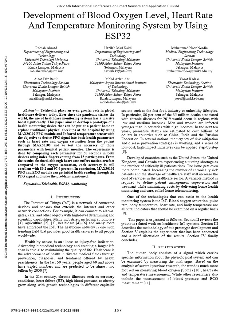 Development of Blood Oxygen Level Heart Rate and Temperature Monitoring ...