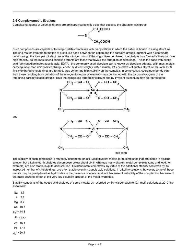 Complexometric Titrations | PDF | Chelation | Ethylenediaminetetraacetic Acid