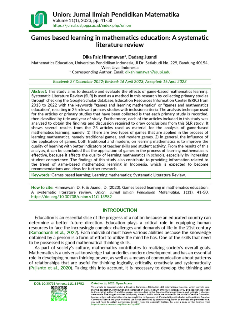 Games Based Learning in Mathematics Education A Sy | PDF | Systematic ...