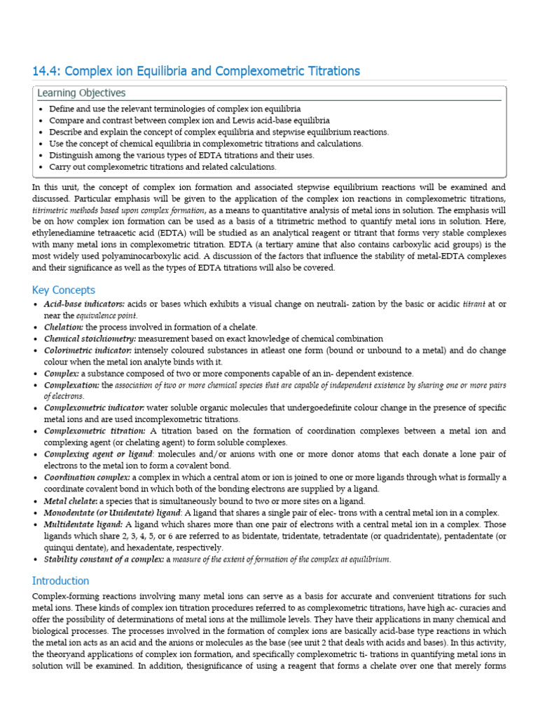 Complex Ion Equilibria and Complexometric Titrations - Chemistry LibreTexts | PDF | Coordination ...