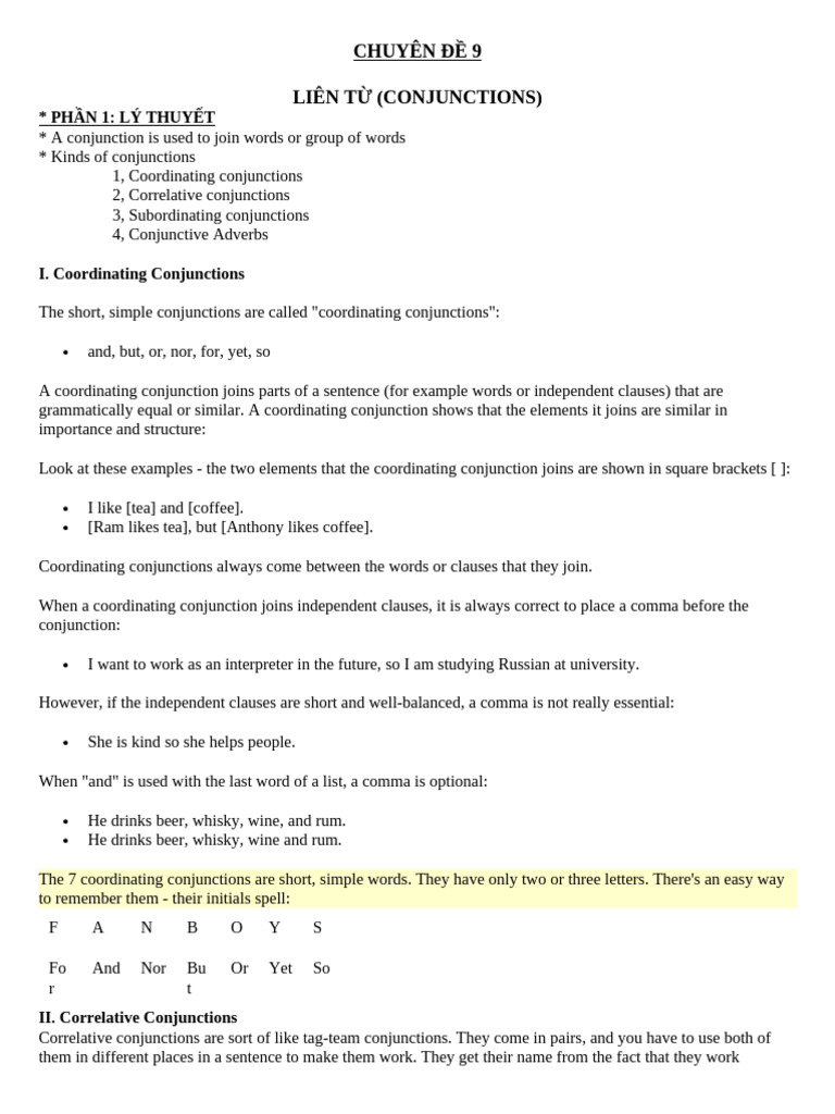 Understanding Conjunctions in English | PDF | Semantic Units | Grammar