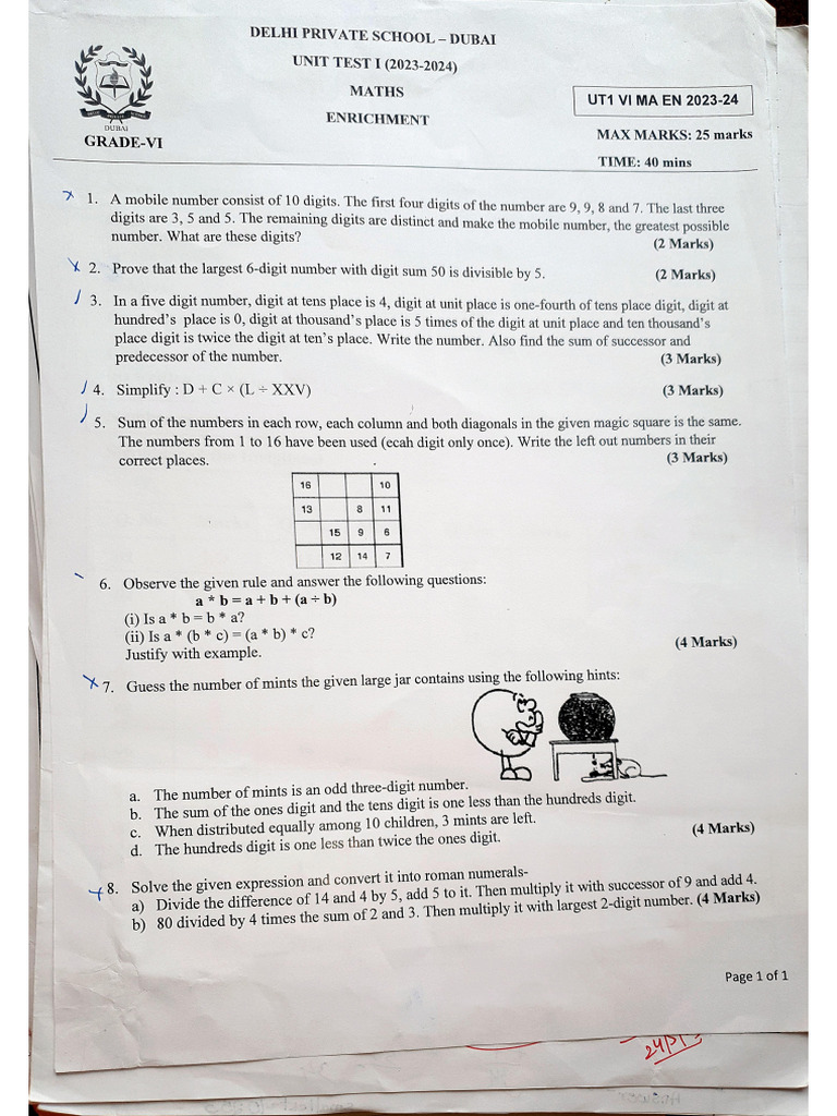 6th Grade Question Papers 1 Set | PDF