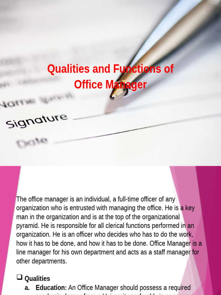 Lecture No. 5 Qualities and Functions of Office Managerpptx | PDF ...
