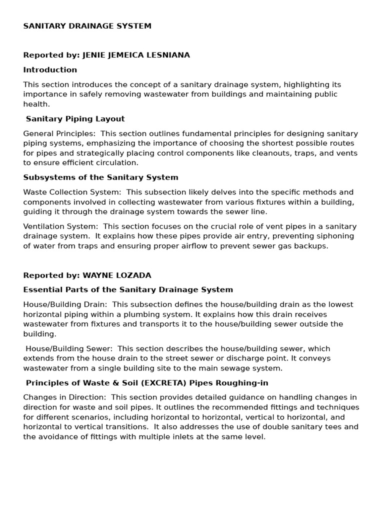 G5 - Sanitary Drainage System Outline | PDF | Sanitary Sewer | Sewage