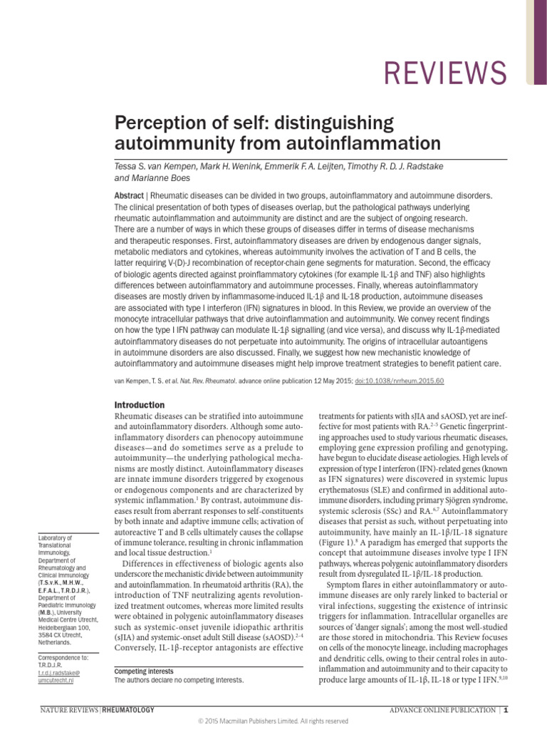 Distinguishing Autoimmunity and Autoinflammation | PDF | Interferon ...