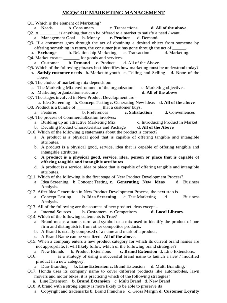 MCQ of Marketing Management | PDF | Pricing | Marketing