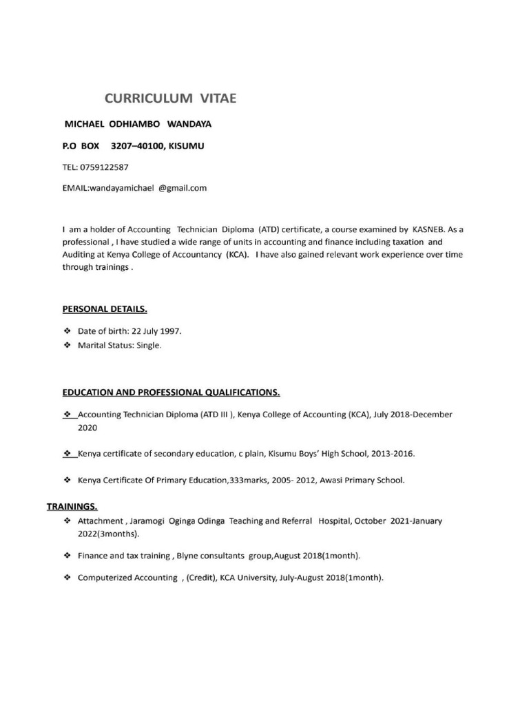 WandayaMichael CV Attached | PDF