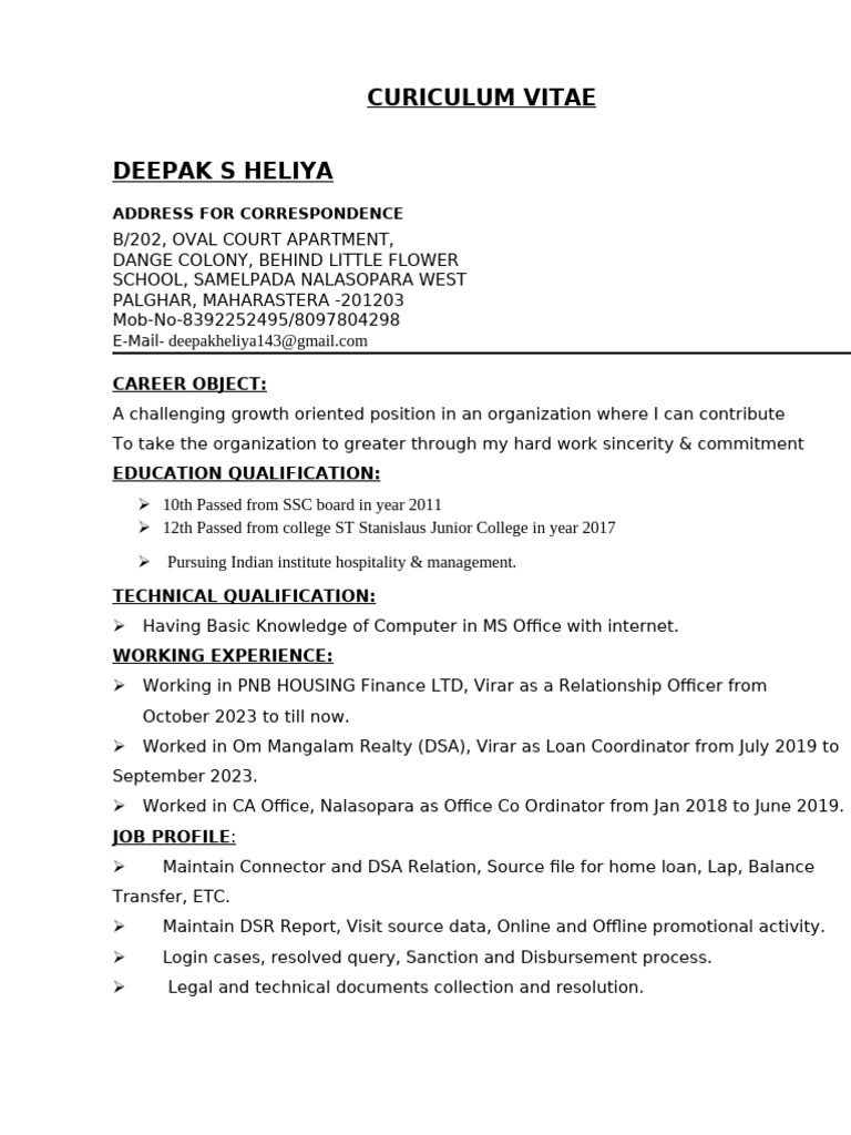 DEEPAK S HELIYA RESUMEe | PDF