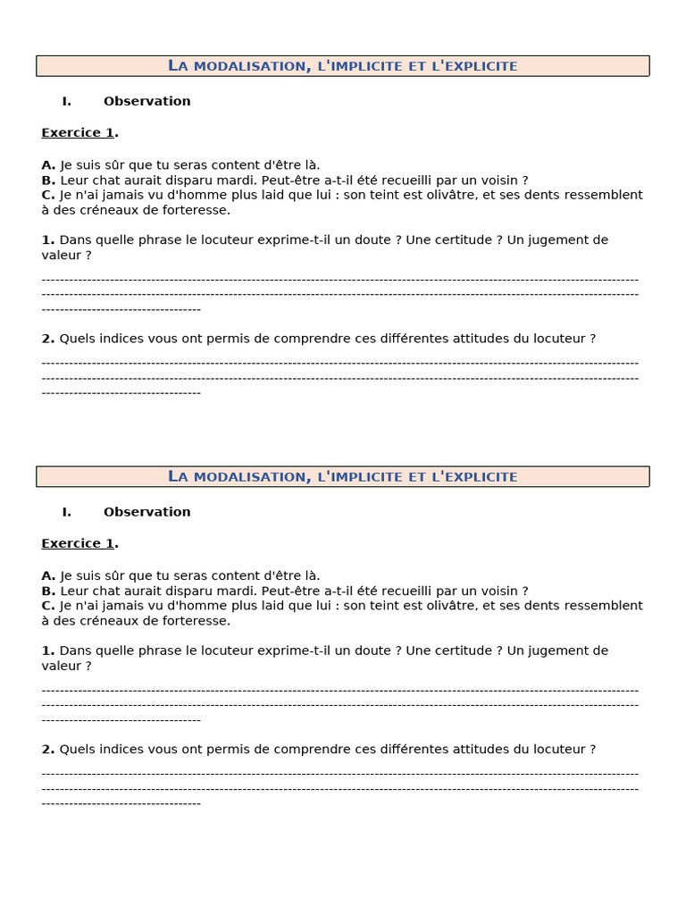 Exercices de modalisation corrigés | PDF