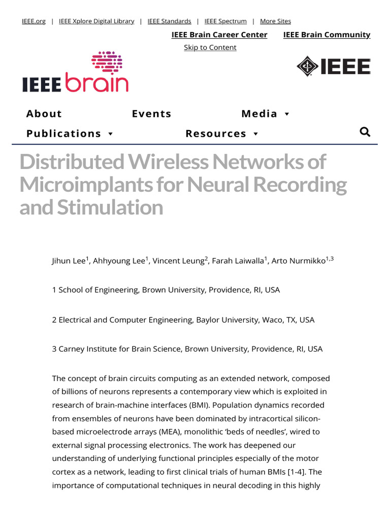 Distributed Wireless Networks of Microimplants For Neural Recording and ...