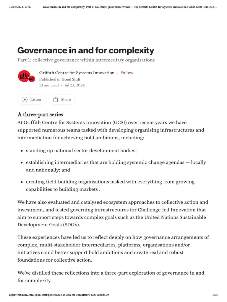 Governance in and For Complexity | PDF | Governance | Innovation