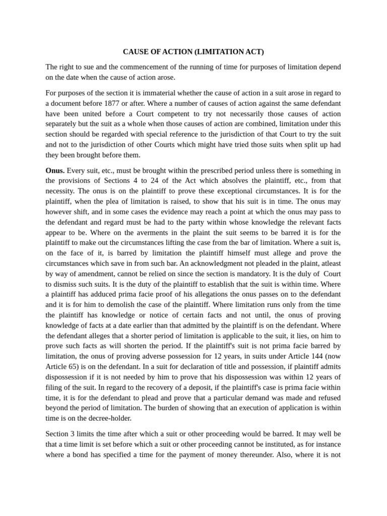 Understanding Cause of Action Limitations | PDF | Lawsuit | Burden Of ...