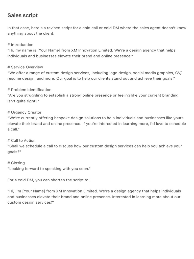 Cold Call Sales Script for Design Services | PDF