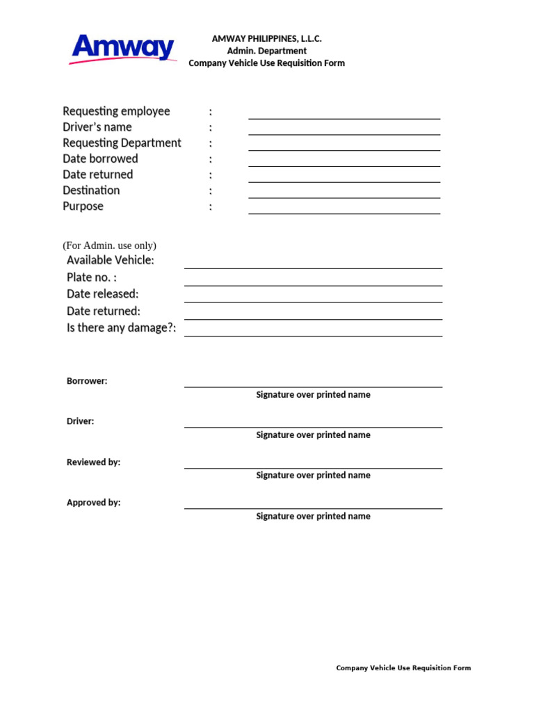 ADM - 0101 - Company Vehicle Use Requisition Form | PDF