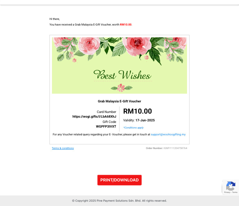 Grab Malaysia E-Gift Voucher Details | PDF