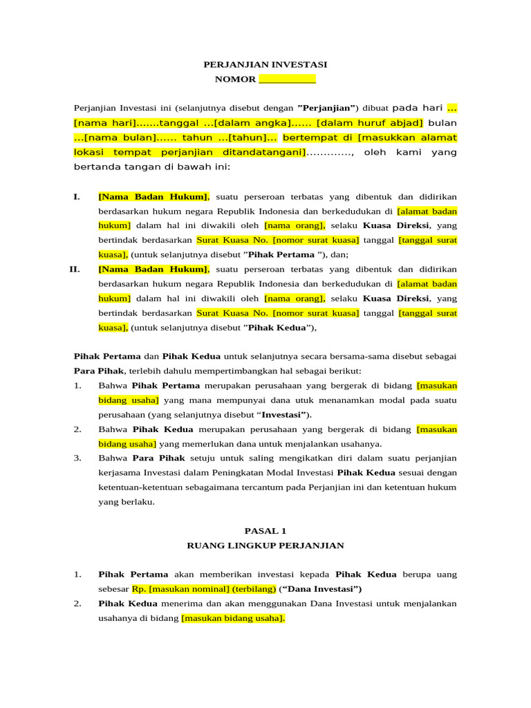 Perjanjian Investasi Pundenda | PDF