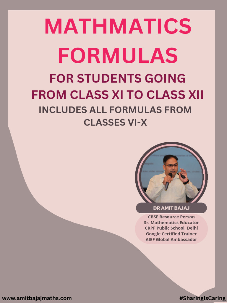 Mathematics Formulas (for Students Going From Class Xi to Xii) 2024-25 ...