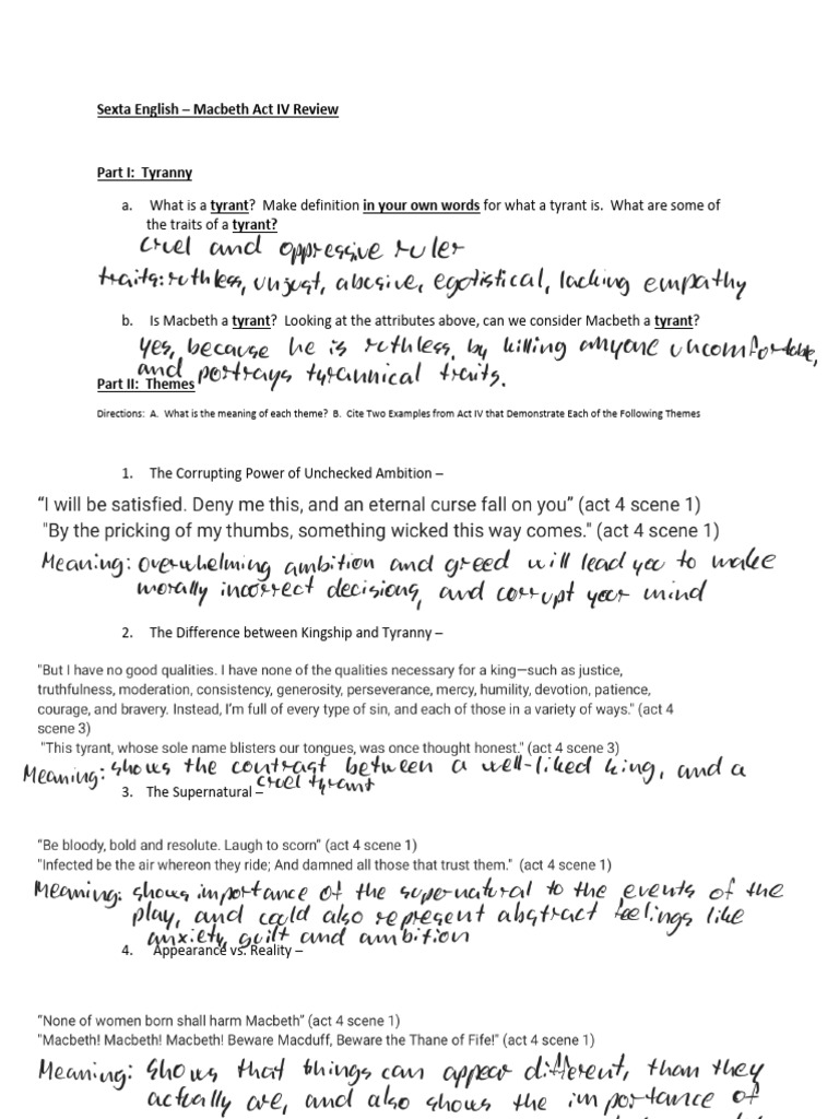 Act IV Review Worksheet - 231123 - 084320 | PDF