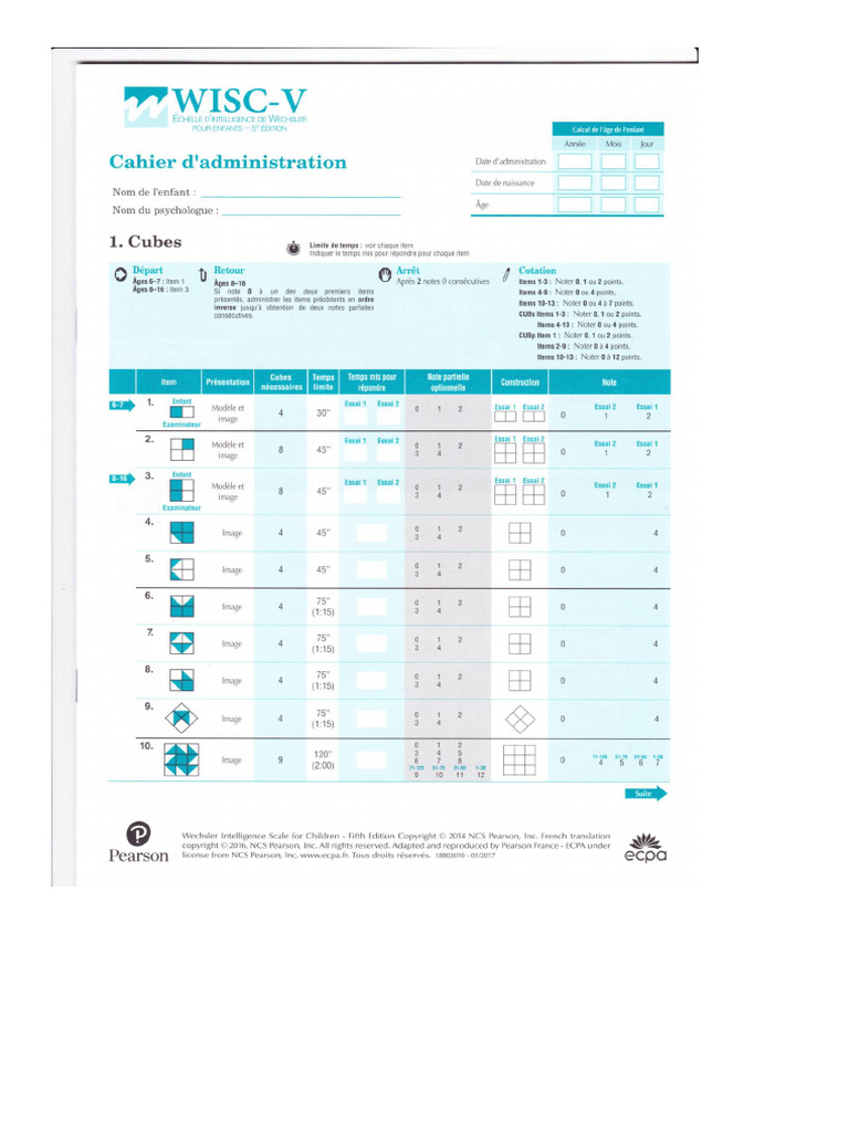 Cahier D'administration Wisc V | PDF
