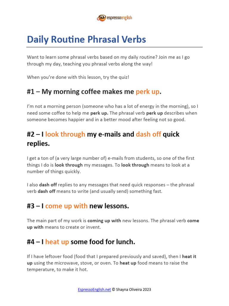 Free PDF Daily Routine Phrasal Verbs | PDF