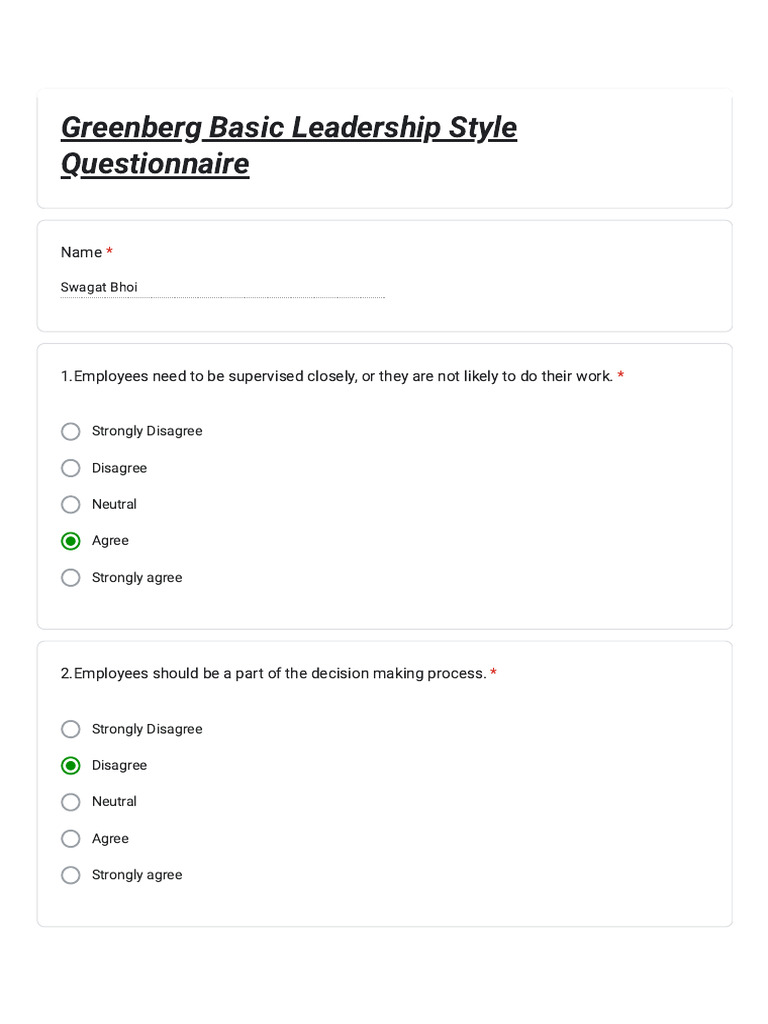 Greenberg Basic Leadership Style Questionnaire 1 | PDF | Leadership ...