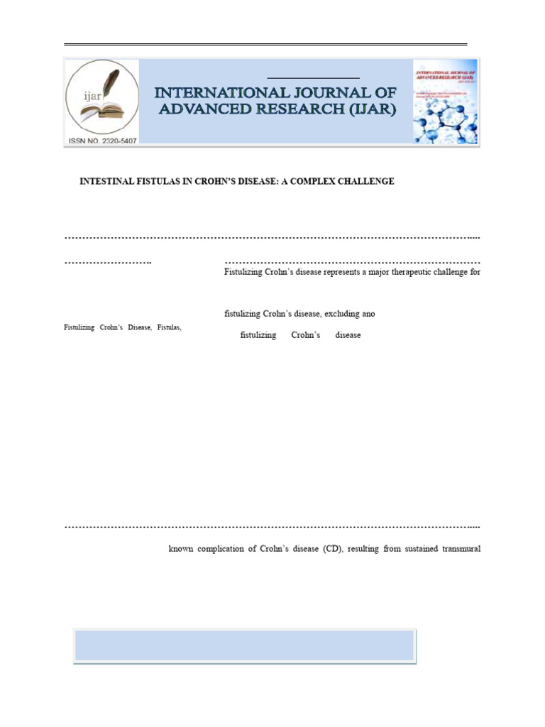 Intestinal Fistulas in Crohns Disease: A Complex Challenge - A Moroccan ...