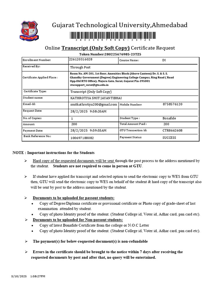 Transcript (Only Soft Copy) - Recipt | PDF | Access Control ...