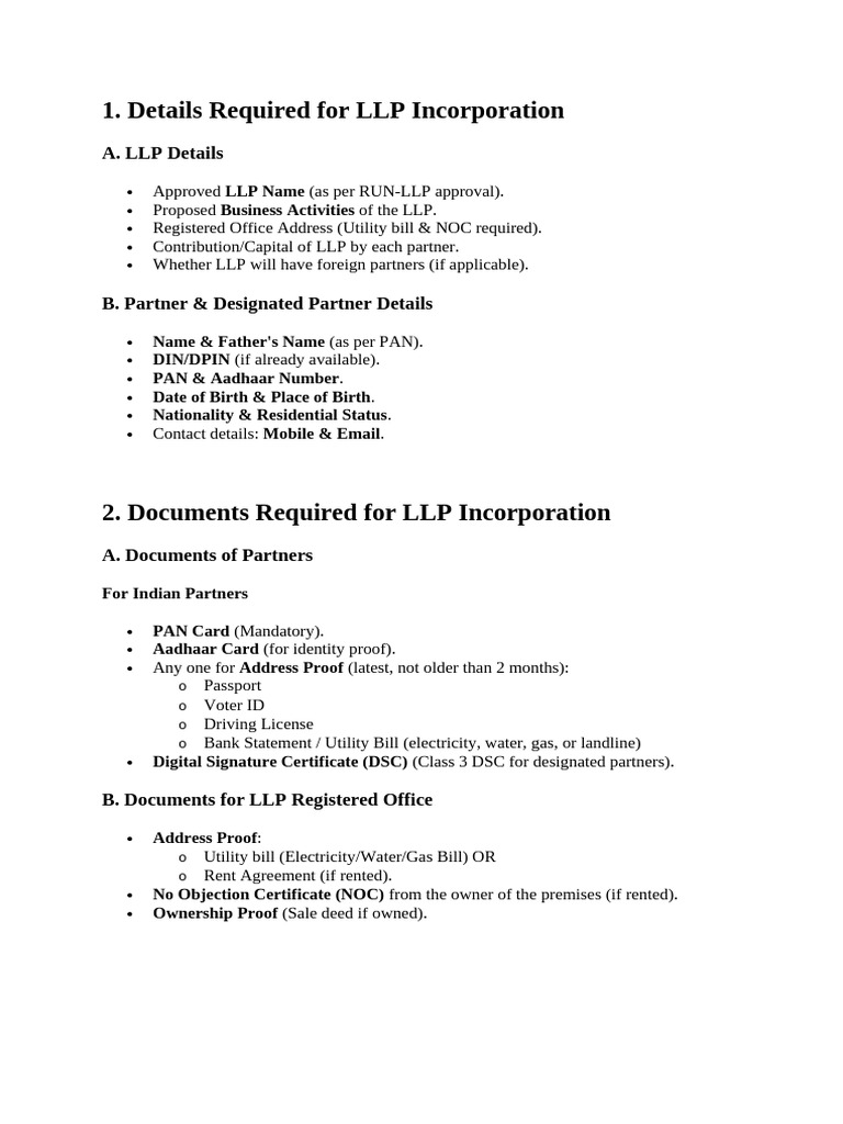LLP Incorporation Document Checklist | PDF
