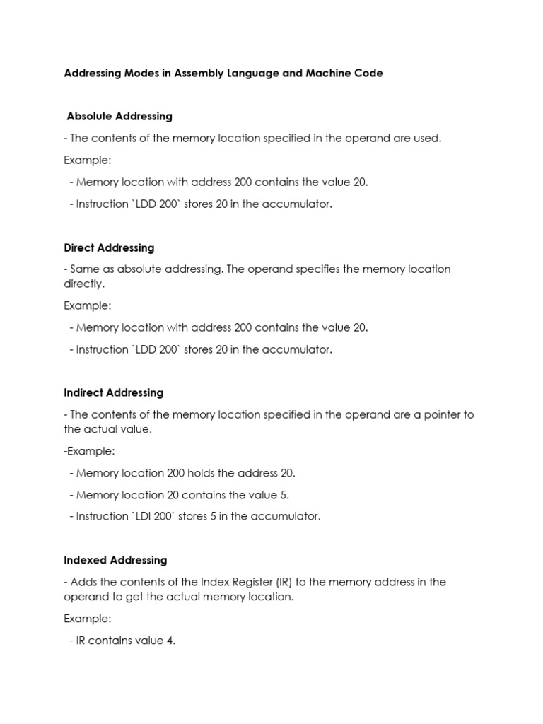 Addressing Modes in Assembly Language and Machine Code | PDF