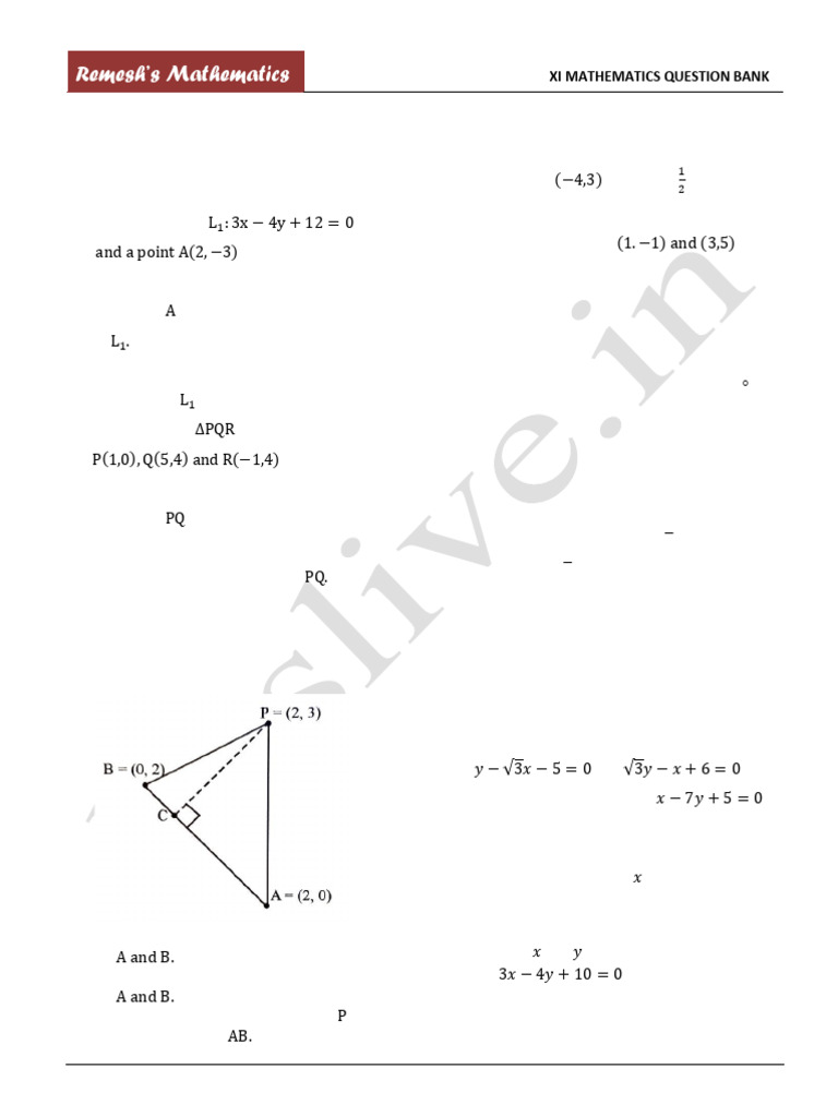 Hsslive - Xi - maths-QB - 09. STRAIGHT LINES | PDF | Line (Geometry) | Perpendicular