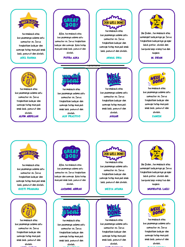 Student Reward Tickets Flashcard in Purple and Teal Minimalist Style (1 ...