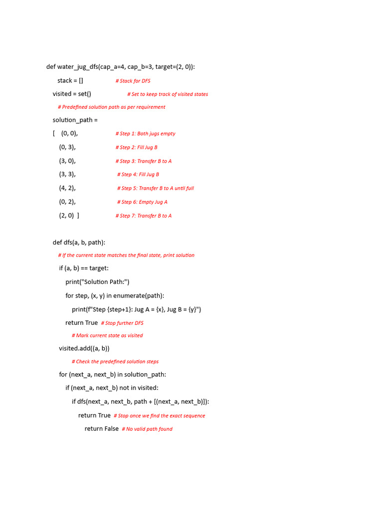 1.implement and Demonstrate Depth First Search Algorithm On Water Jug Problem | PDF