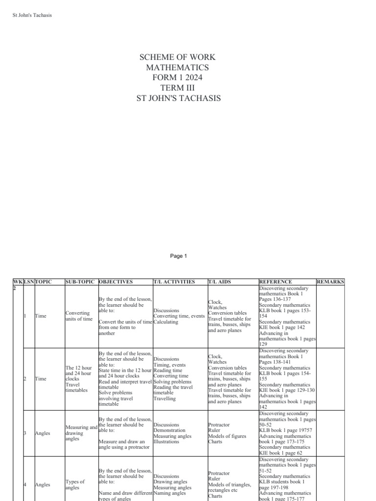 Mathematics - Form 1 - Term-III | PDF | Shape | Perpendicular