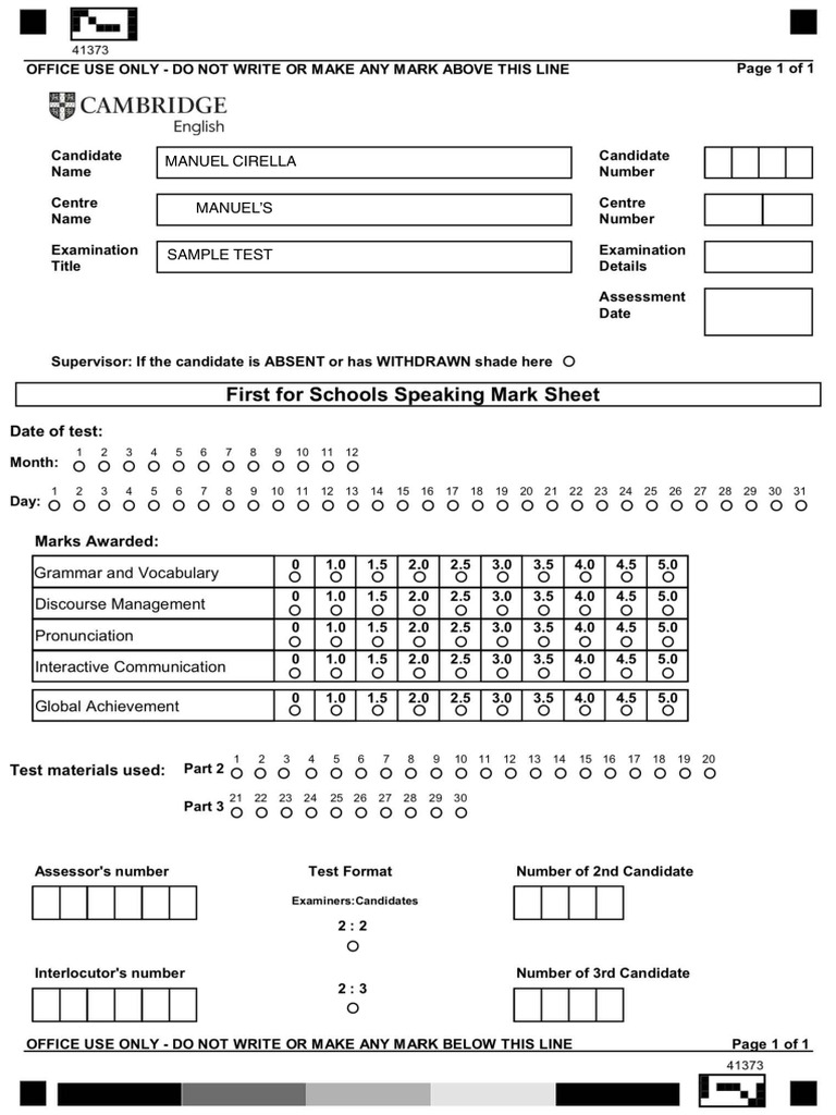Speaking Mark Sheet | PDF