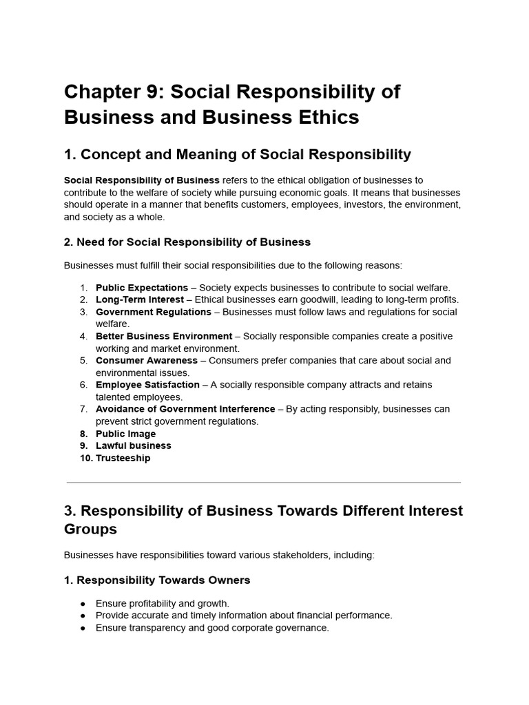 Chapter 9 - Social Responsibility of Business and Business Ethics | PDF ...