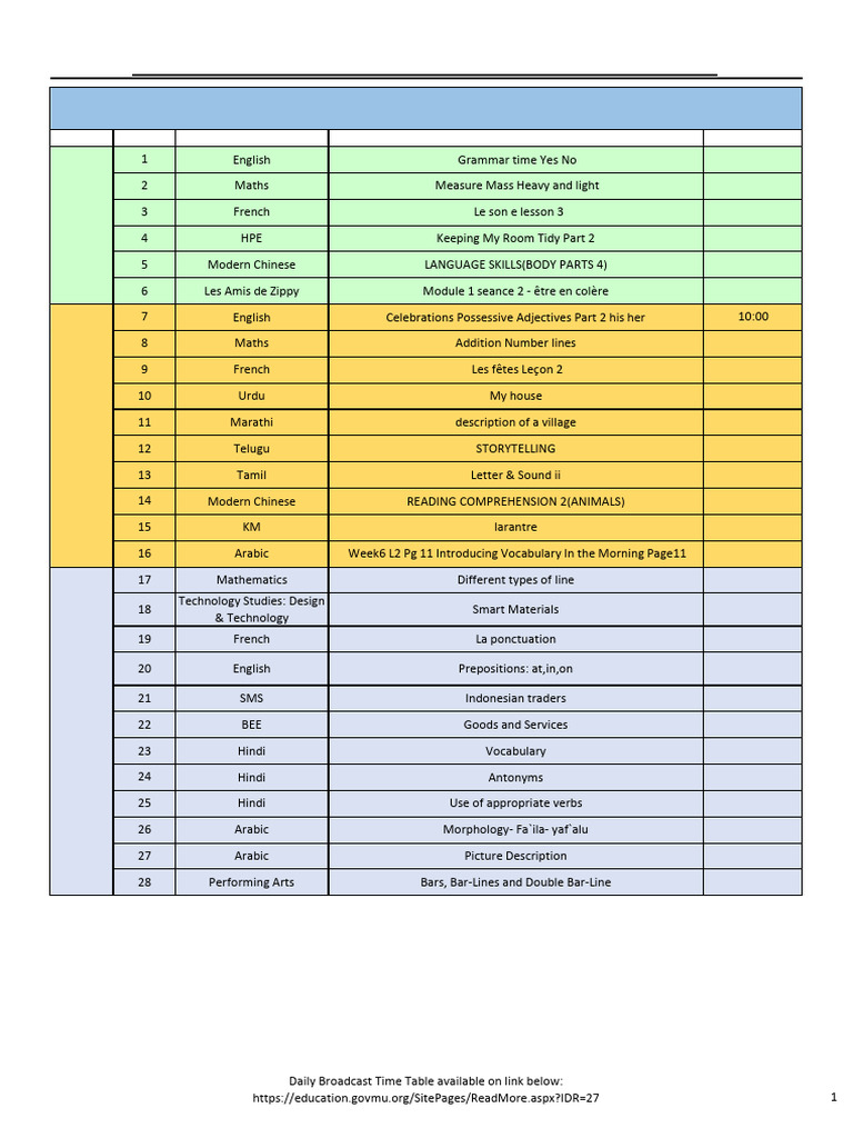 Tuesday Broadcast Schedule 2022 | PDF | English Language | Arabic