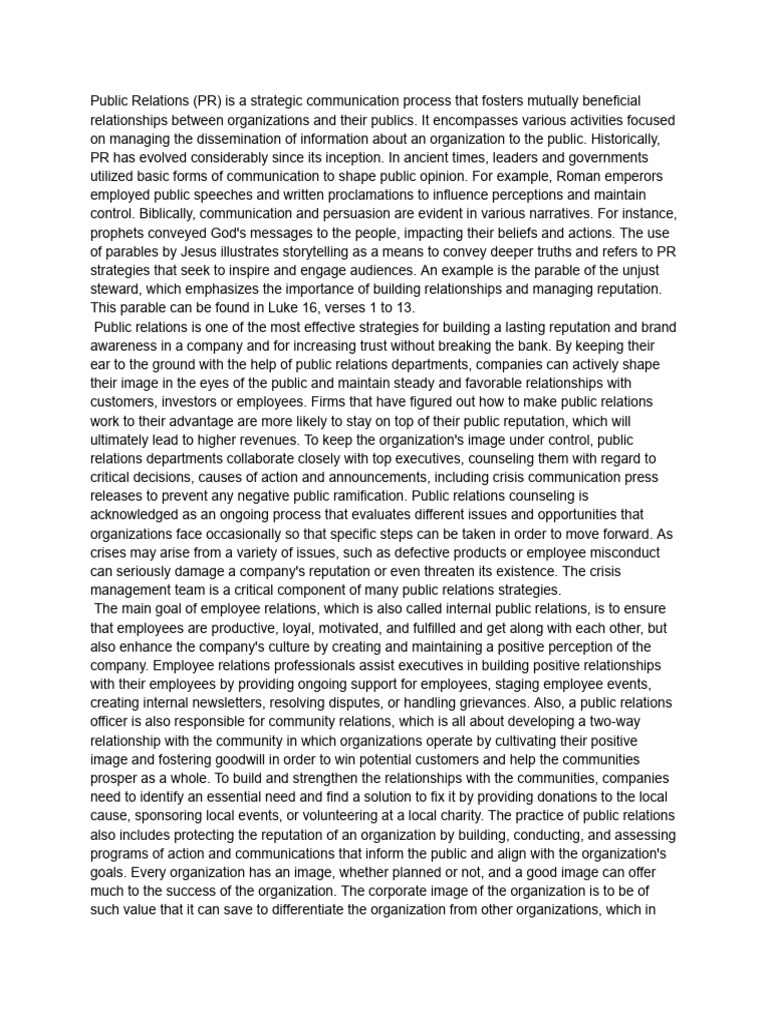 Public Relations (PR) Is A Strategic Communication Process That Fosters Mutually | PDF | Public ...