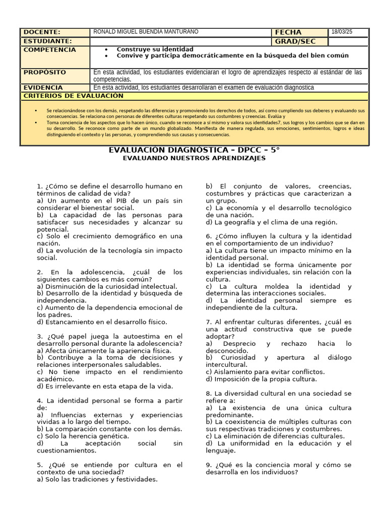 ED - DPCC - 5° | PDF | Ciudadanía | Evaluación