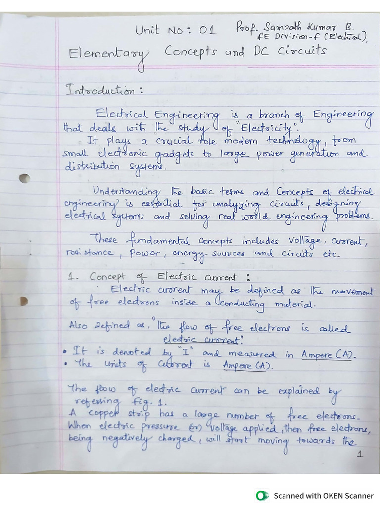 EE - Chapter-1 - Elementary Concepts and DC Circuits NOTES | PDF
