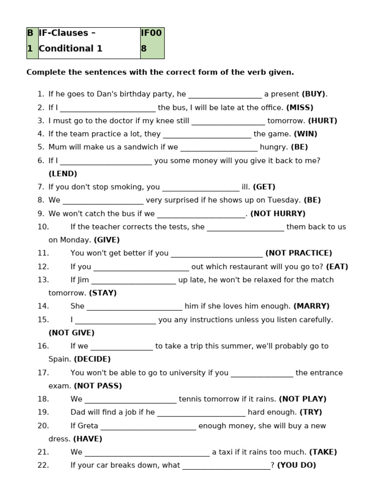 B 1 IF-Clauses - Conditional 1 IF00 8 | PDF