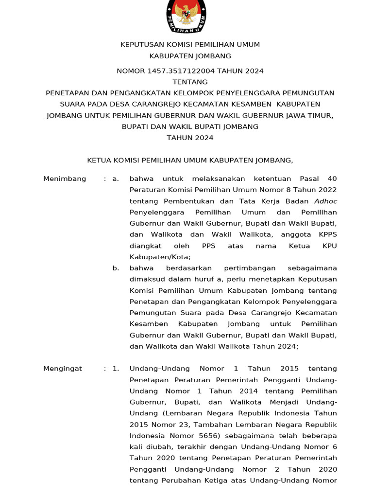 8 SK Pengangkatan KPPS | PDF