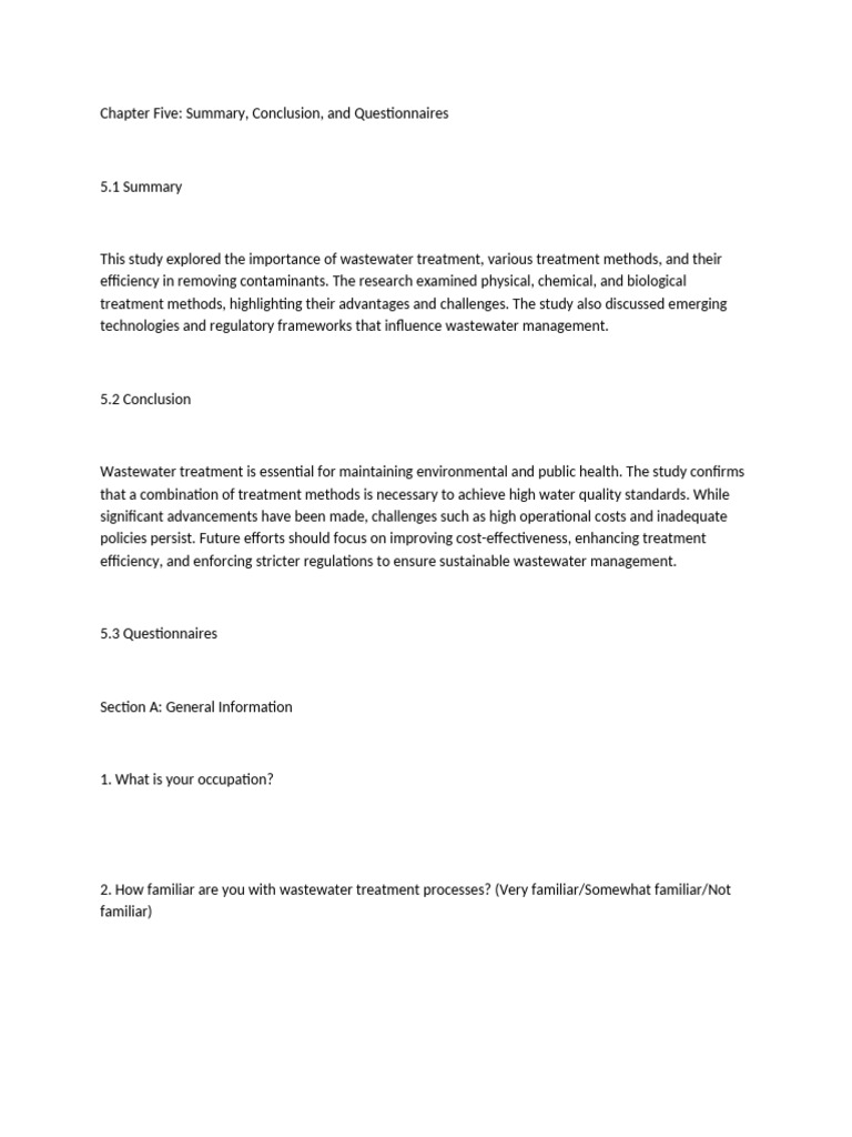 Chapter Five and Questionnaires | PDF