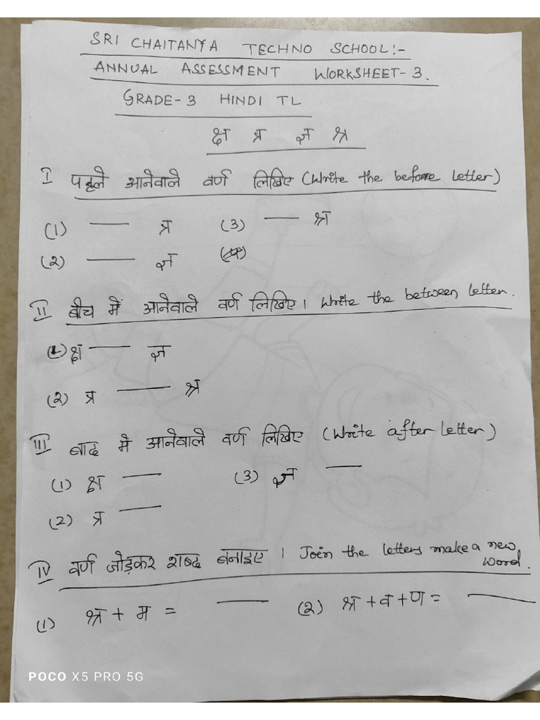 Grade 3 Worksheet3 Hindi TL | PDF