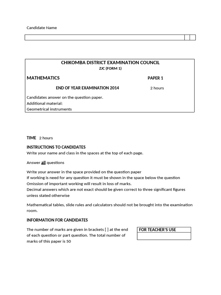 End of Yr P1 Maths Form 1 | PDF | Numbers | Mathematics