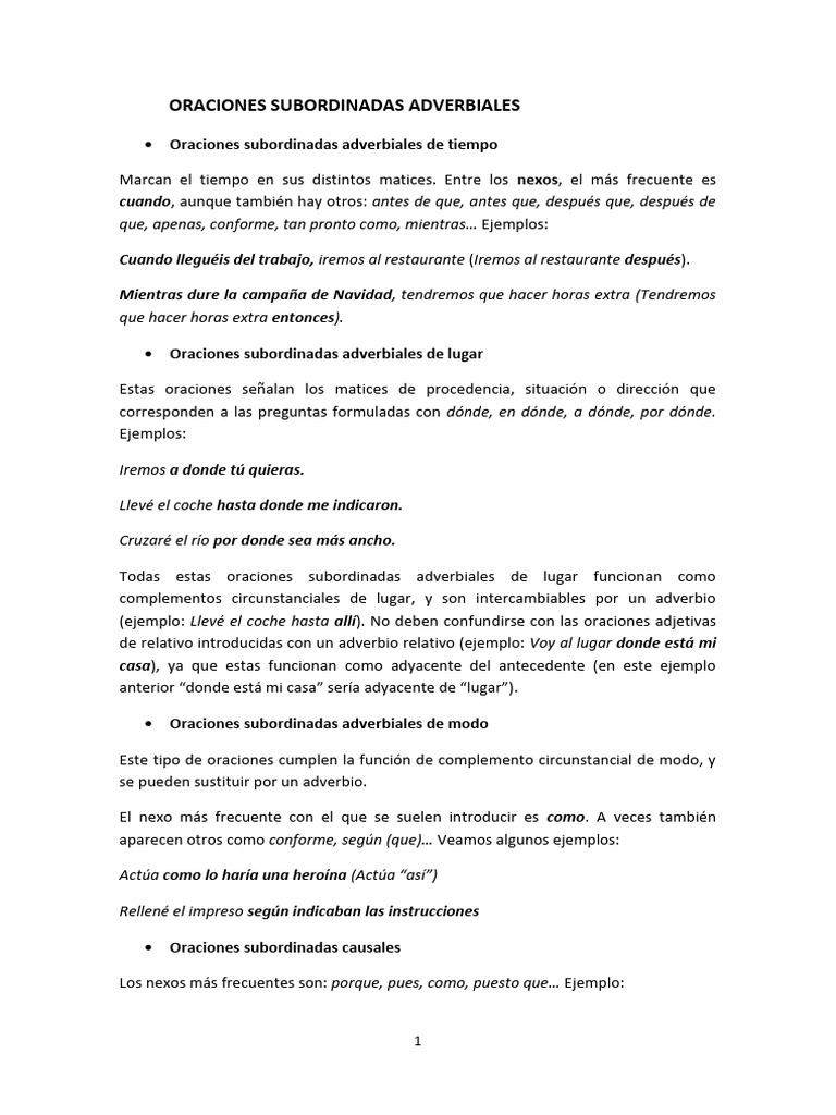 Oraciones Subordinadas Adverbiales Pdf Adverbio Semántica 9255